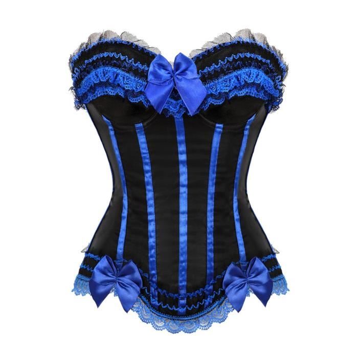Bustier Femme Sexy Satin Corset Top Dentelle Bowknot Décoré Clubwear