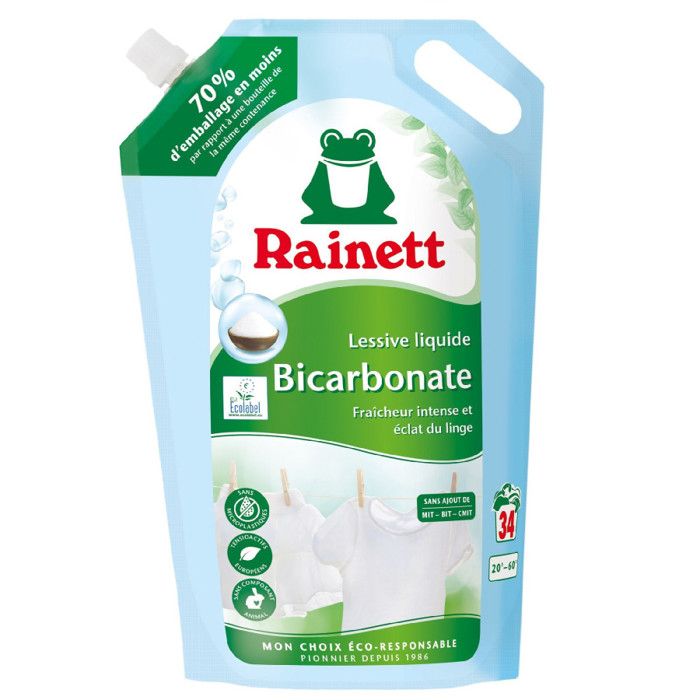 Pack de 5 - Rainett - Lessive Liquide Ecolabel Bicarbonate 1,7l ...