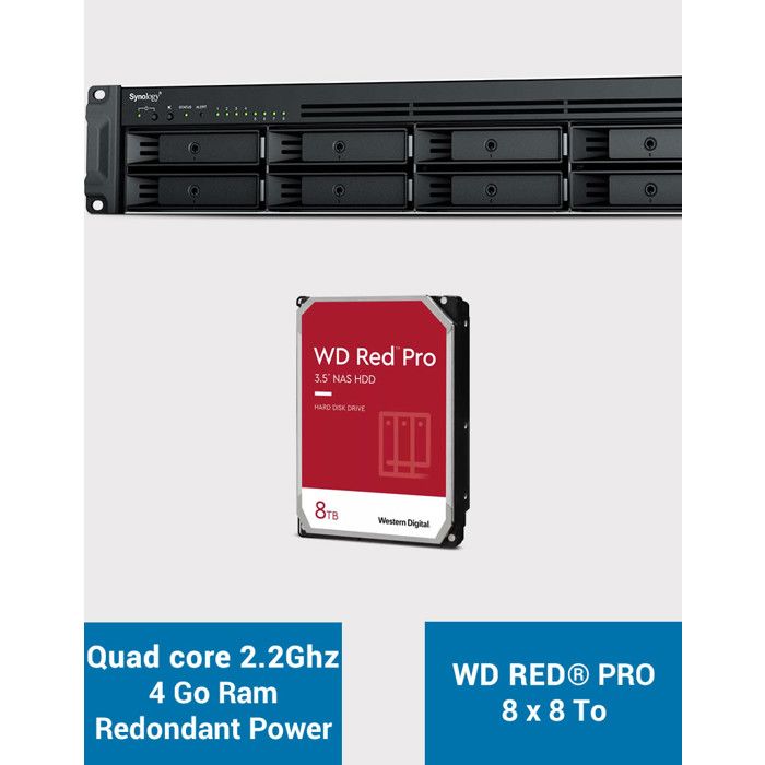 Synology RS1221RP+ Serveur NAS Rack (2 PSU) WD RED PRO 64To (8x8To ...
