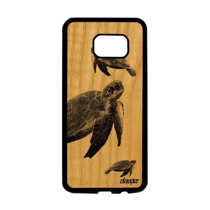 Coque en bois silicone tortue S7 Edge design gris de mer marin nature ...