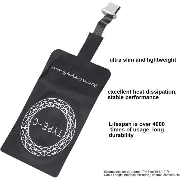 Chargeur Sans Fil Usb C Qi, Récepteur Qi Usb C, Récepteur De Chargeur Sans Fil De Type C Pour ...