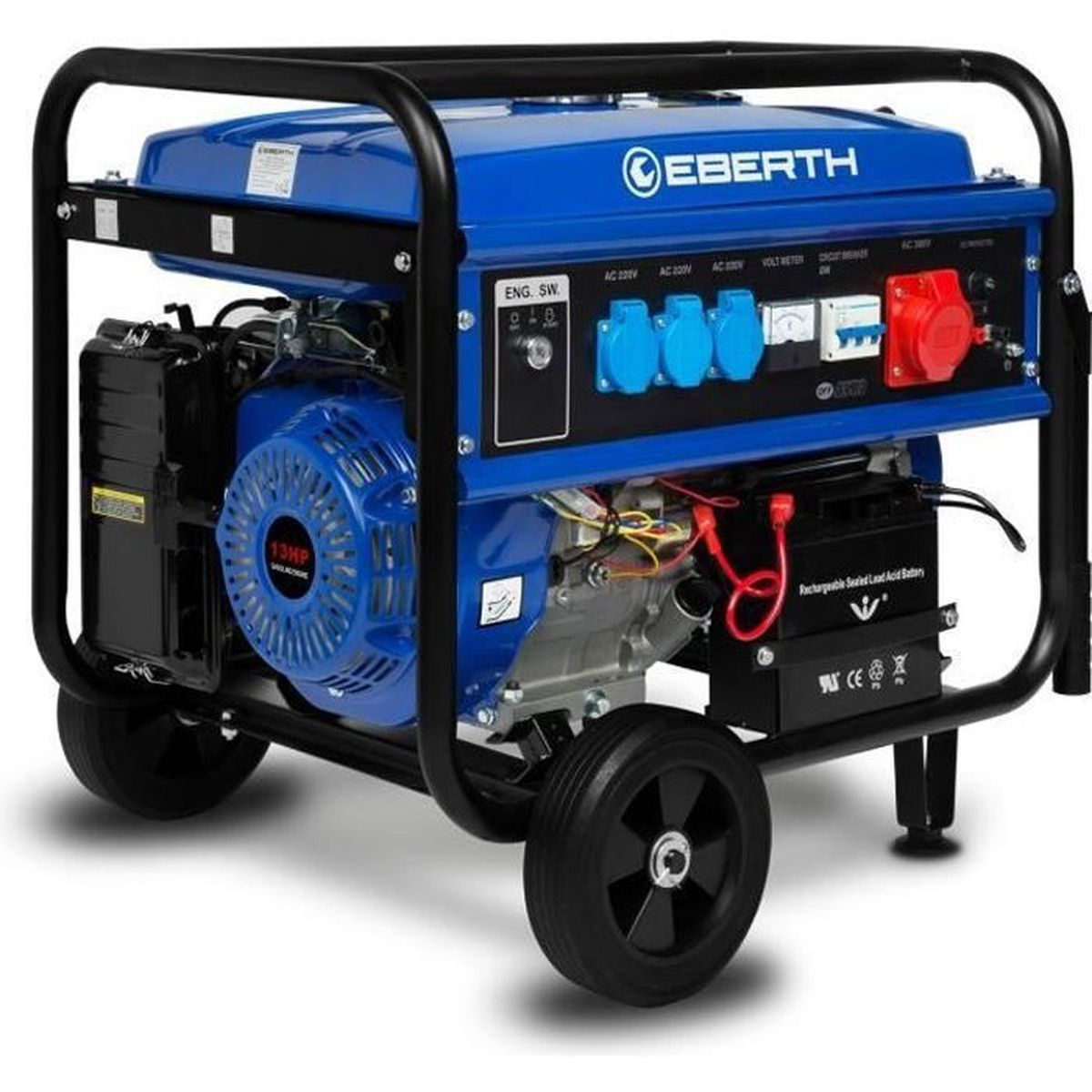Générateur électrique portable EBERTH 5500 Watt - Moteur à essence 13 ...