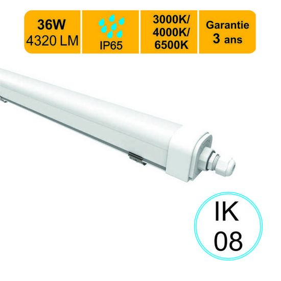 Réglette LED étanche IP65 36W 4320lm - 3CCT - traversant - garantie 3 ...