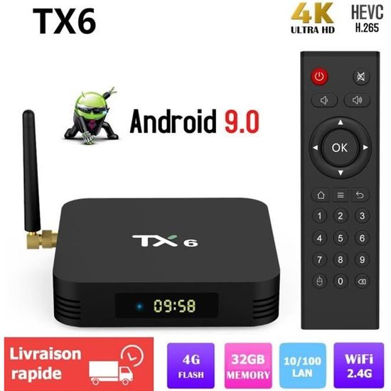 TX6 Smart TV Box Android 9.0 Allwinner H6 Quad Core 4K 4GB/32GB Wifi 2.4G Youtube Lecteur ...