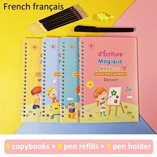 CAHIER,4 French-pen--Cahier'écriture magique réutilisable pour enfants ...