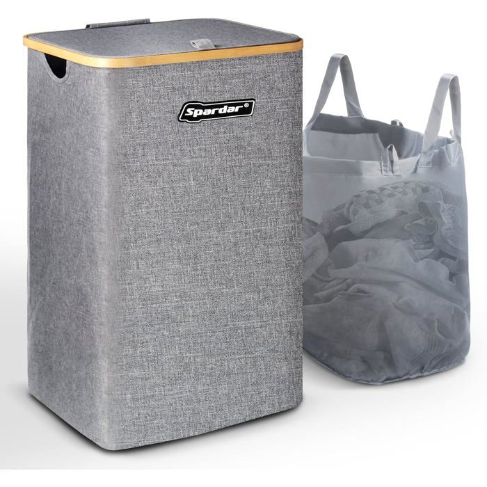 Paniere a Linge Sale, 100L Grand Panier a Linge Pliable avec Couvercle ...
