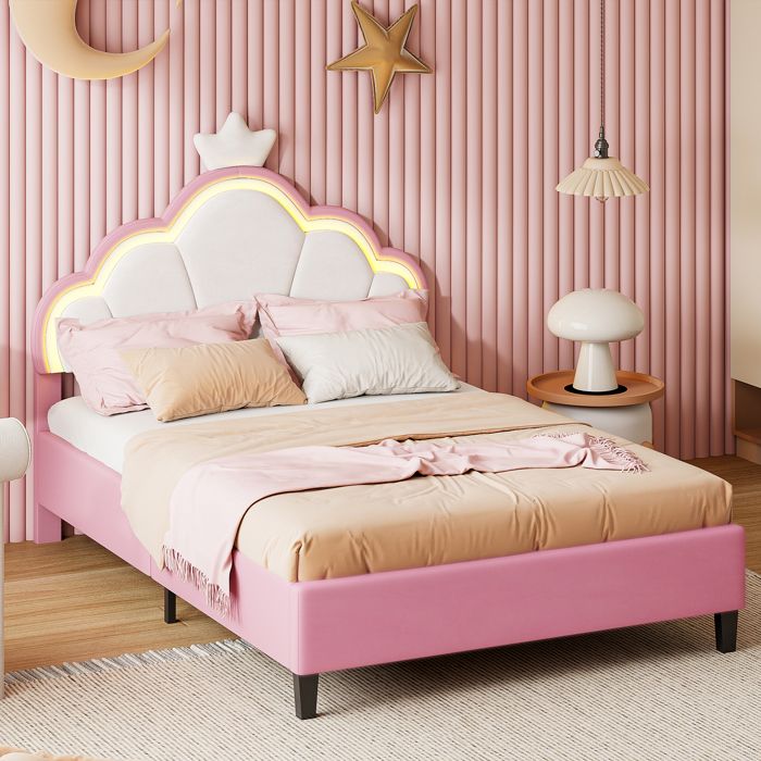 Lit enfant fille 90x200cm avec LED, Lit princesse avec tête de lit ...