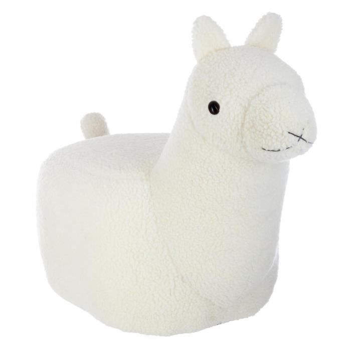 Pouf lama Atmosphera - Blanc - Bois, polyester - L. 68 x l. 33,5 x H ...