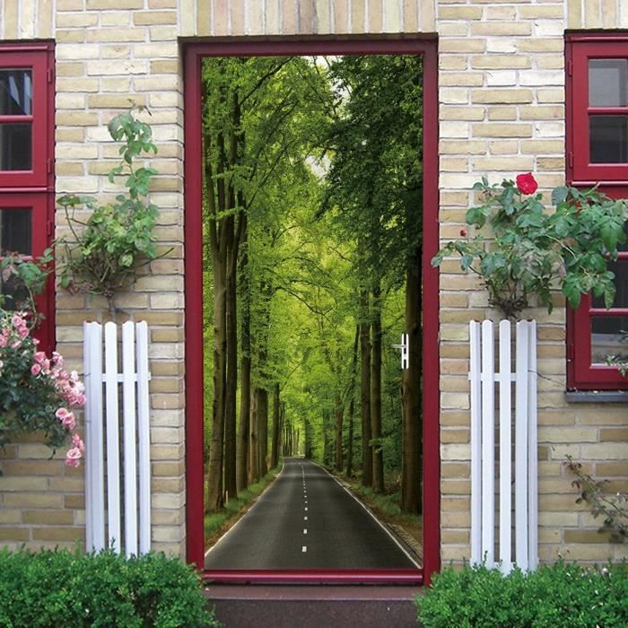 Sticker Porte Autocollant Poster De Porte 3D Une Route Au Milieu des ...