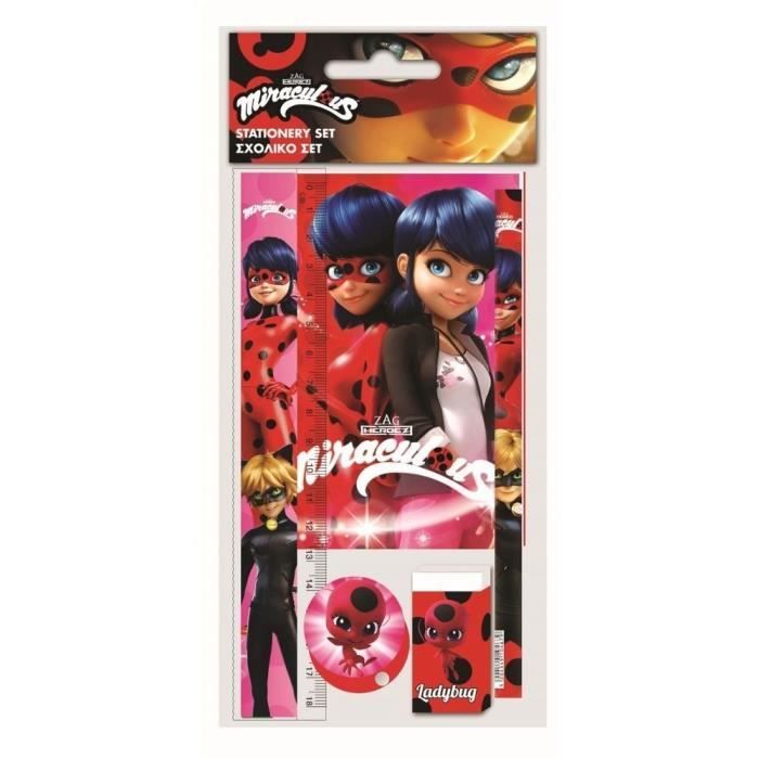 Set écolier Miraculous Ladybug règle, carnet, crayon, gomme et taille ...