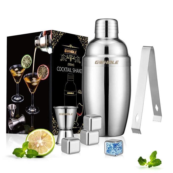 GWHOLE Shaker à Cocktail en Inox 550ML Professionnel Bar avec 1 Pince ...