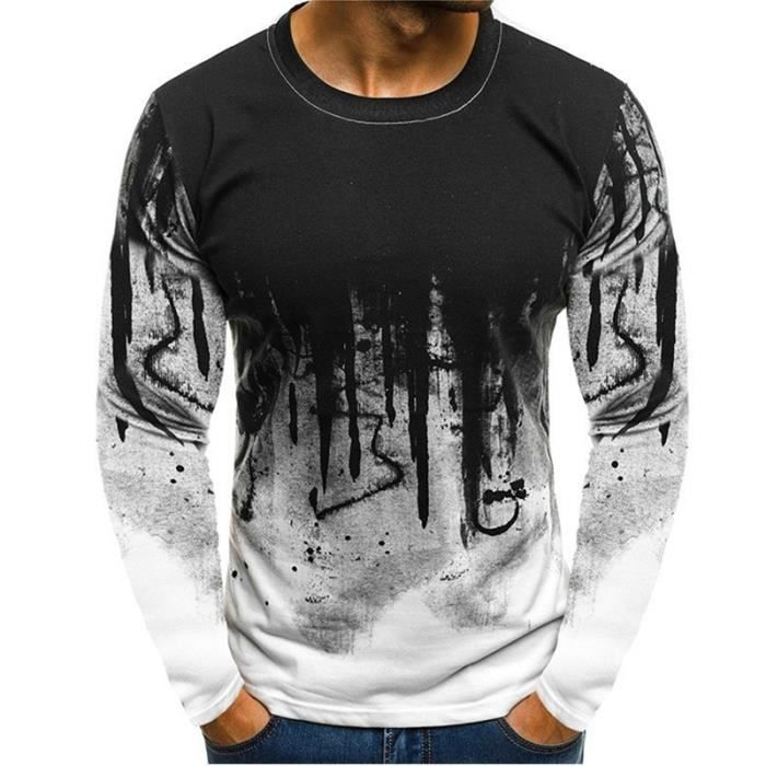 T-shirt Homme Camouflage à Manches Longues - FONDUPIN - Blanc - Manches ...