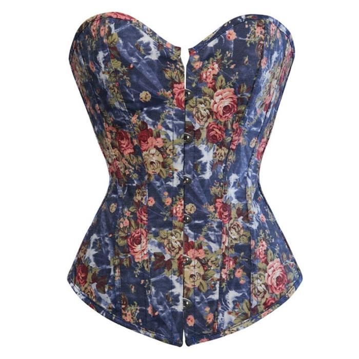 Bustier femme,Corset Vintage en Denim à fleurs pour femmes,bustier au ...