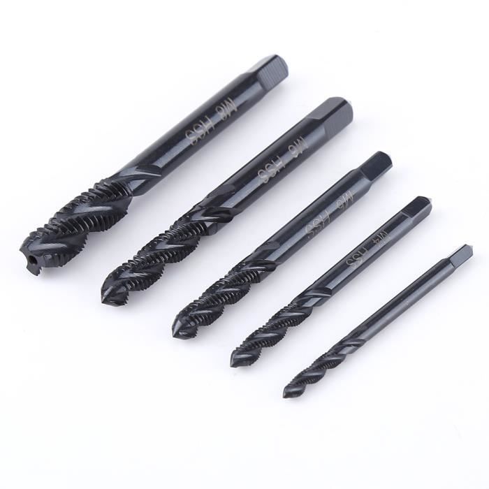 Qiilu Taraud à filetage 5 pièces filetage métrique M3-M8 main droite spirale flûte nitruration ...