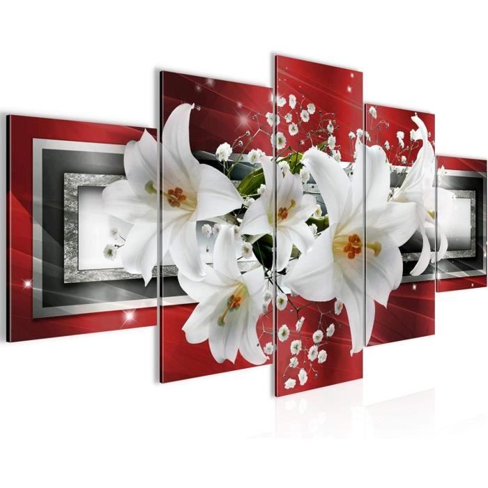 Runa Art - Tableau Lis Fleurs 200 x 100 cm 5 Parties XXL Decoration ...