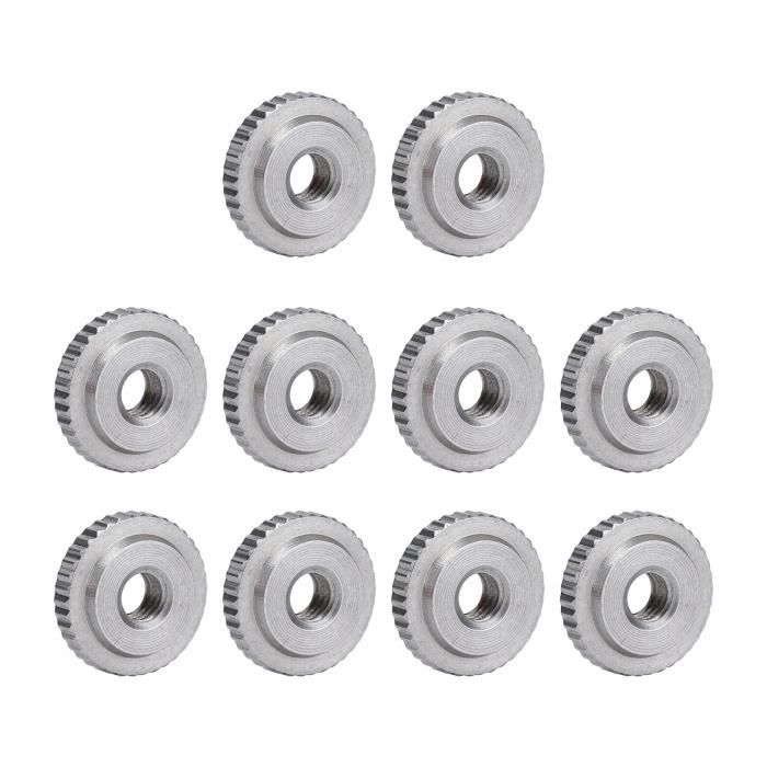 Écrou moleté en acier inoxydable 304 tête plate moletée à travers le trou écrou de serrage à la ...