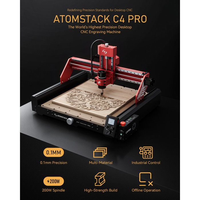 Machine à fraiser CNC ATOMSTACK C4 PRO Puissance 200 W 400 × 400 mm ...