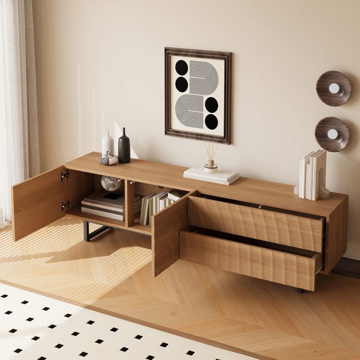 Meuble TV Moderne,Support TV, Panneau TV,support TV bas,2 portes + 2 ...