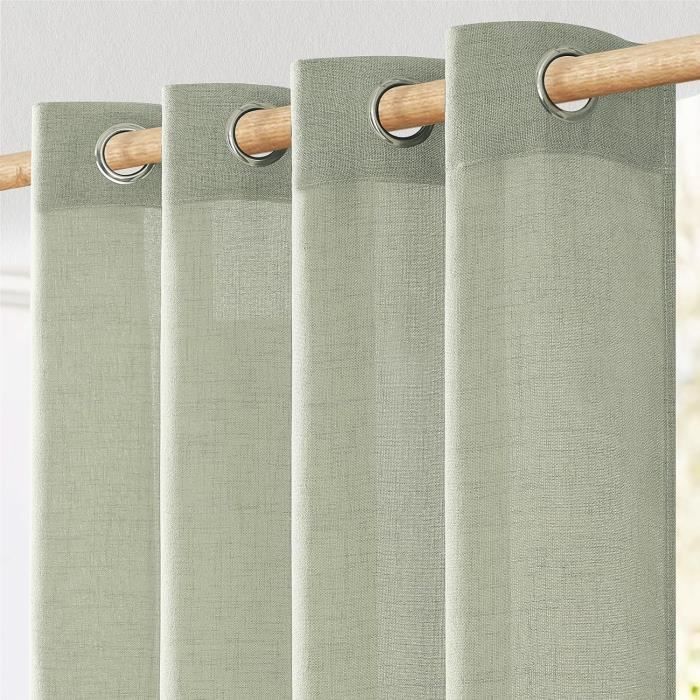 Rideau Voilage 140X240 Cm Vert Sauge Pour Salon Moderne Lot De 2 ...
