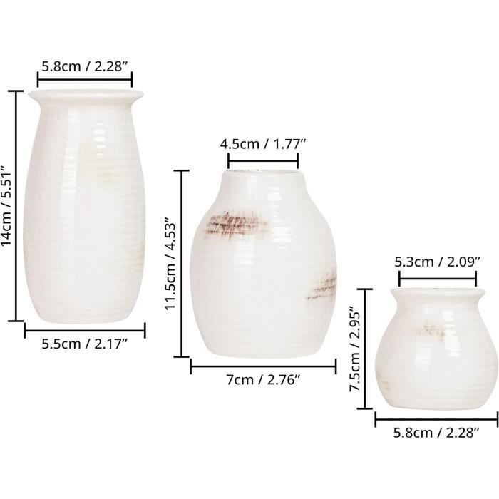 (Lot De 3) Petit Vase Blanc Ceramique Vase Blanc Design Décoratif ...