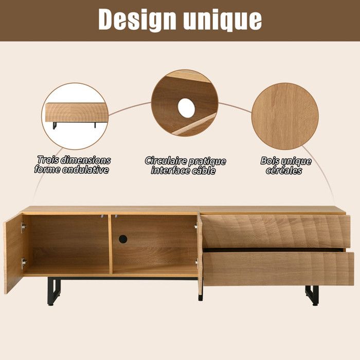 Meuble TV Moderne,Support TV, Panneau TV,support TV bas,2 portes + 2 ...