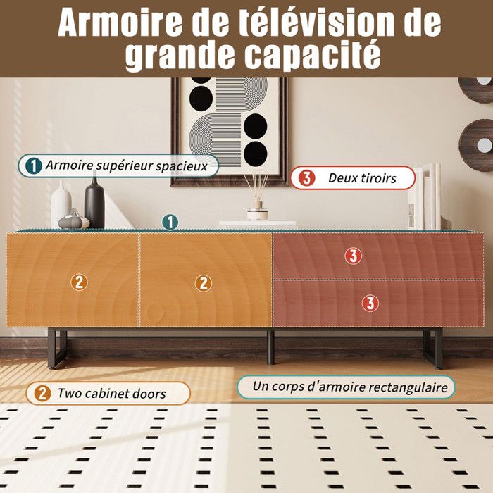 Meuble TV Moderne,Support TV, Panneau TV,support TV bas,2 portes + 2 ...