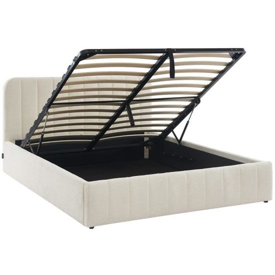 Lit coffre Ava 160x200 bouclé - HOMIFAB - Sommier relevable - Ressorts ...