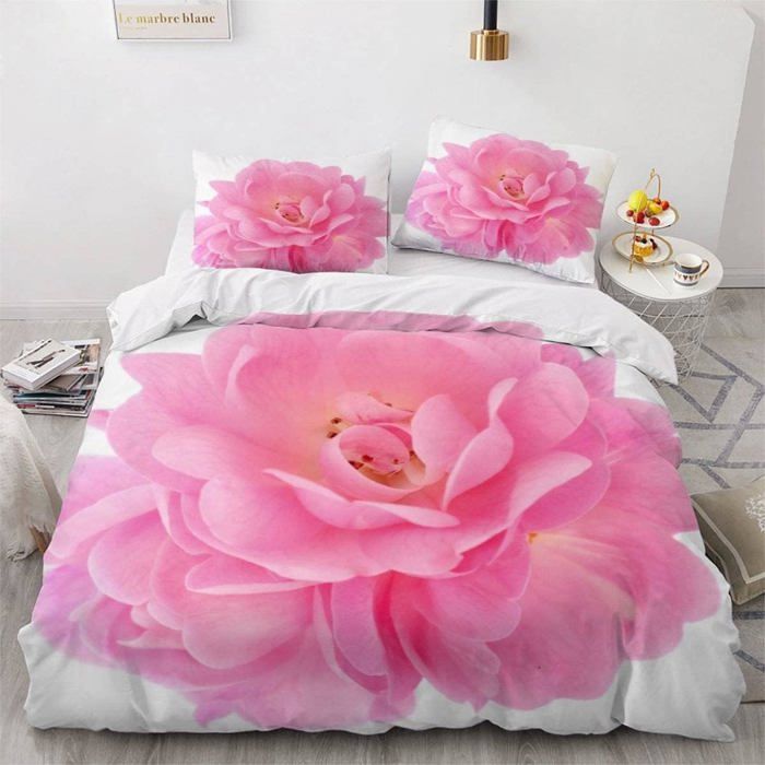 Parure De Lit 200X200 Cm Fleurs Roses Parure De Lit En Microfibre ...