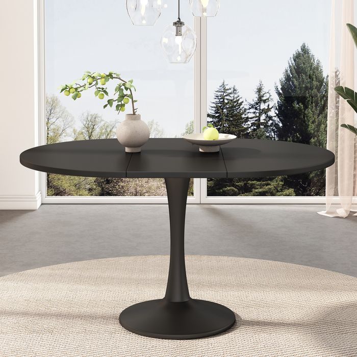 Table Salle À Manger Extensible Ovale Moderne Noir - 100/140x100x75 Cm ...