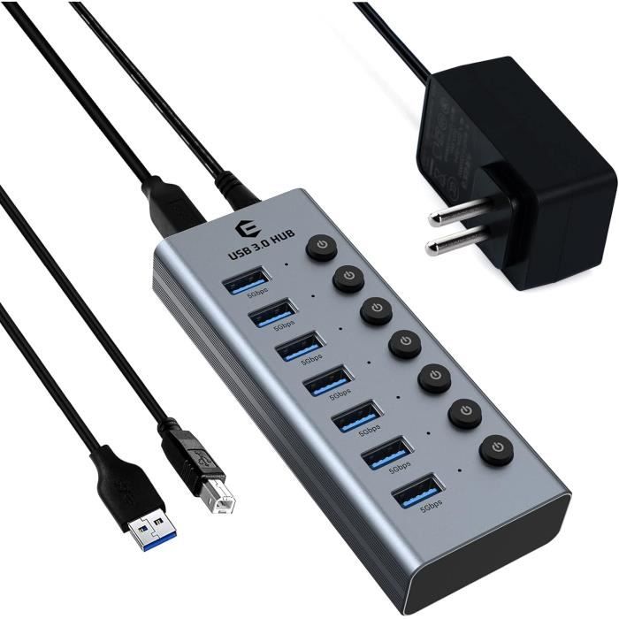 7 Ports Hub Usb Alimenté, Hub Usb 3.0 Avec Commutateurs Individuels Led ...