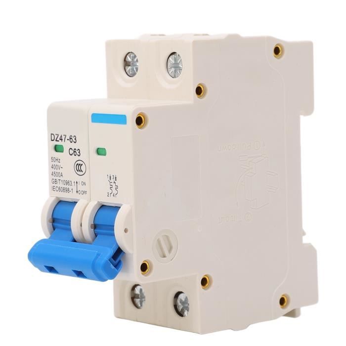 Cikonielf Petit disjoncteur Disjoncteur miniature 2P DIN Rail Isolateur de courant 400V 63A ...
