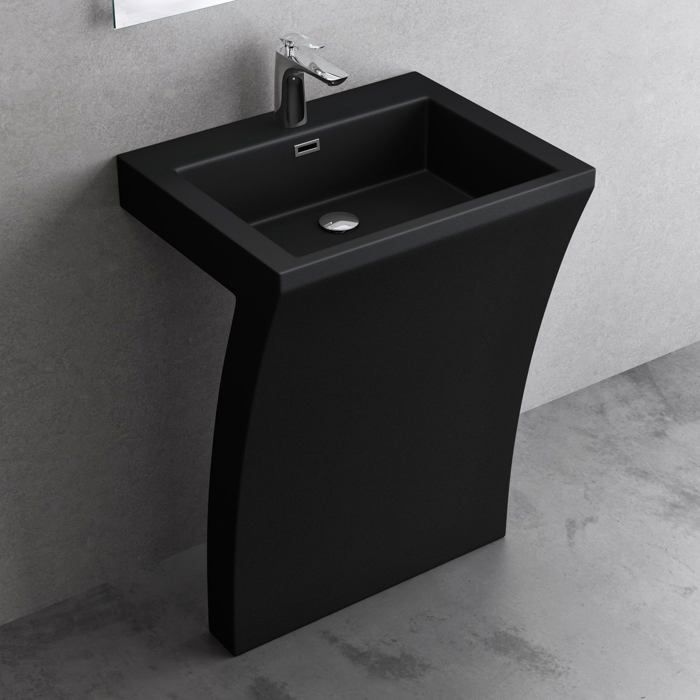 Doporro Lavabo sur Pied Noir Mat Vasque Colonne en Fonte Minérale Lave ...