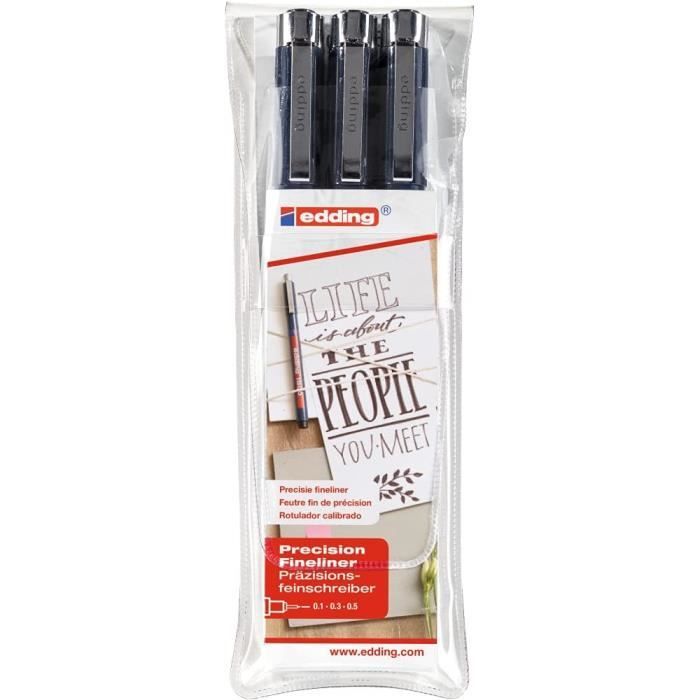 1800 Feutre Fin De Précision - Noir -3 Stylos -Différentes Largeurs De ...