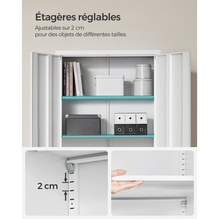 Caisson de Bureau, en Acier, Placard, avec 5 Étagères, Doubles Portes ...