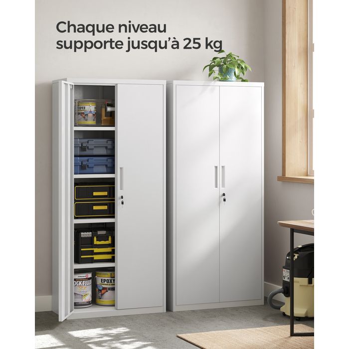 Caisson de Bureau, en Acier, Placard, avec 5 Étagères, Doubles Portes ...