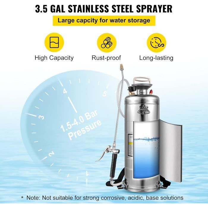 VEVOR Pulvérisateur 12L en Acier Inoxydable, pulvérisateur Manuel à ...