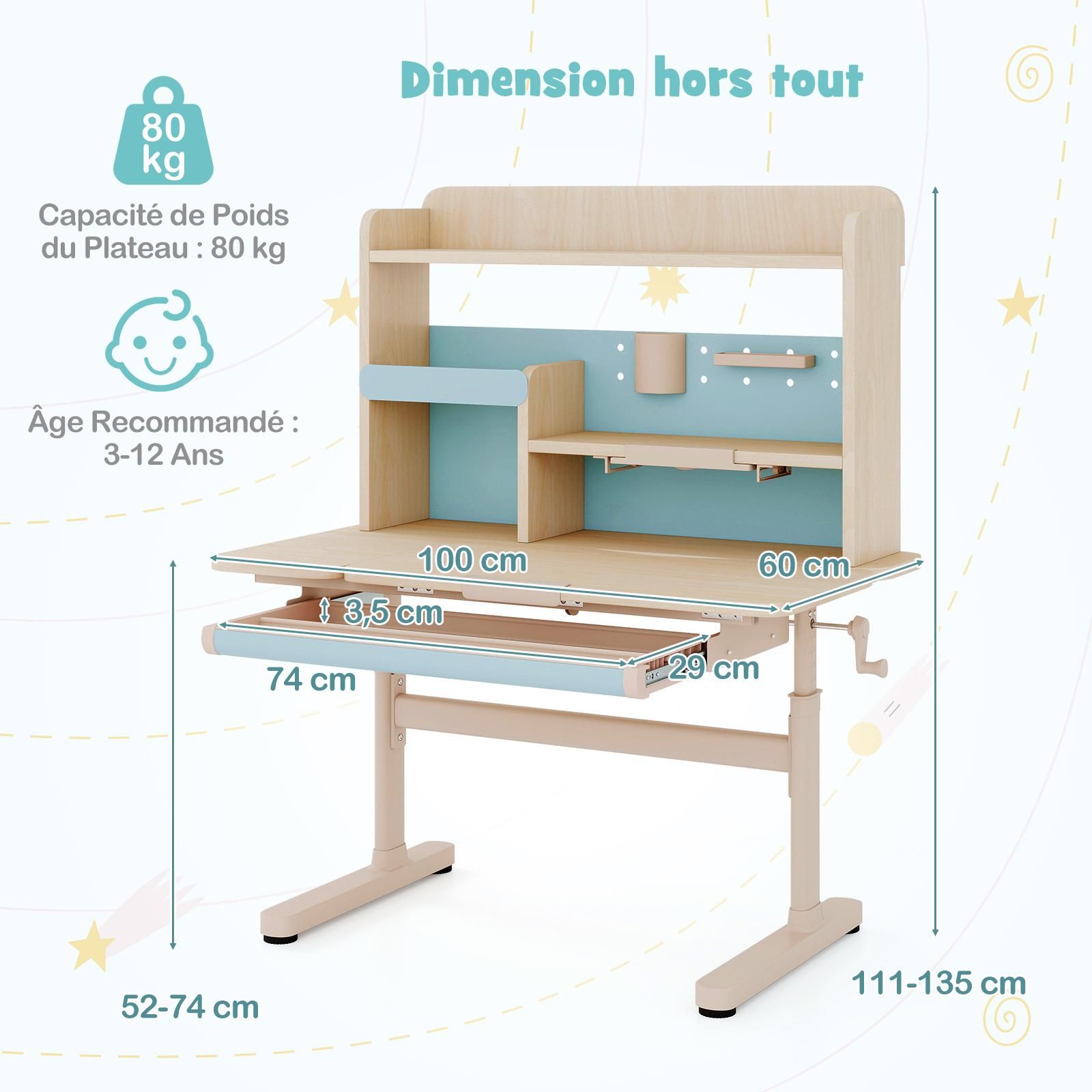 DREAMADE Bureau pour Enfants avec Étagère, Bureau Enfants de 3-12 Ans ...