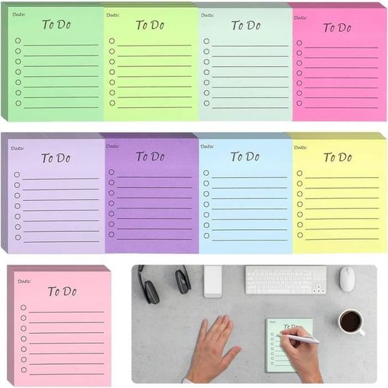 9 Pièces Bloc-Notes To Do List, 9 X 7,5Cm Notes Autocollantes Colorées ...