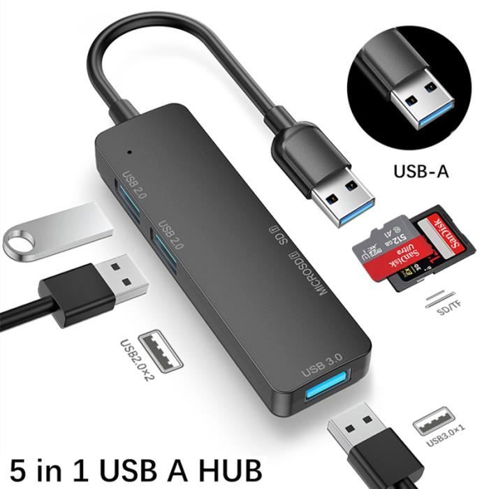 Concentrateur USB A - Hub USB 3.0 type c 5 en 1 avec lecteur TF SD, PD ...