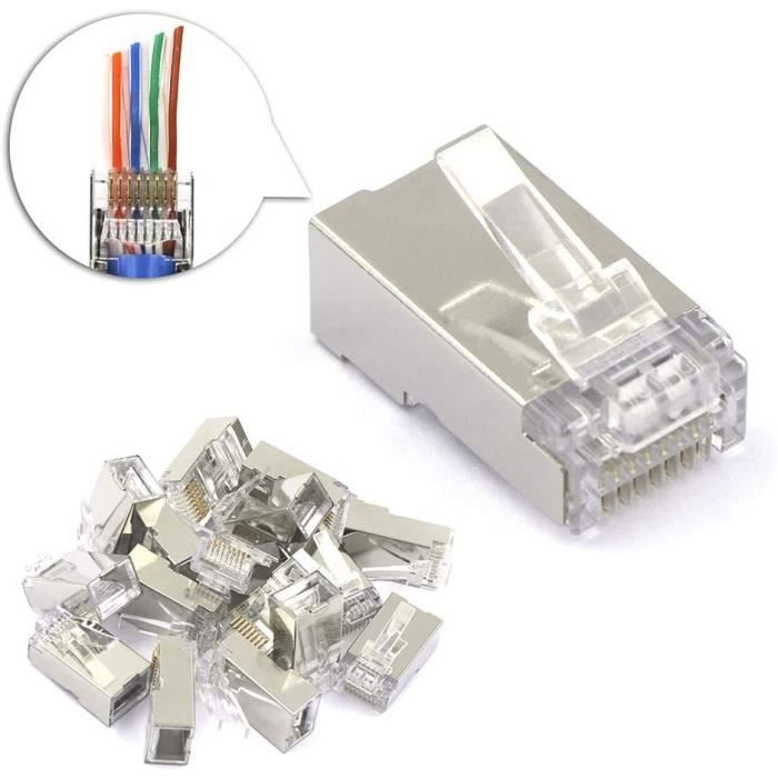 Lot de 25 Connecteur RJ45 CAT6 Embout de Connecteur Blindé Nickelé RJ45 ...
