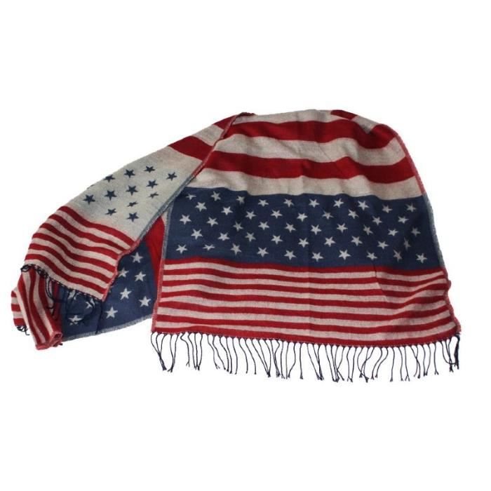 GRANDE ECHARPE / FOULARD / CHECHE DRAPEAU ETATS-UNIS USA A FRANGES BLEU ...