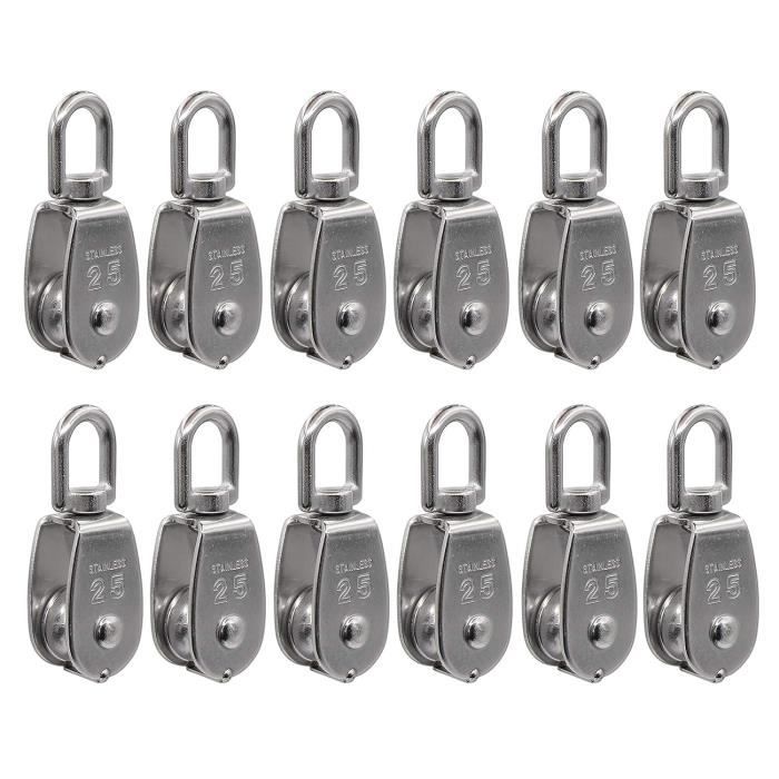 Muyirted 12 Poulies Simples En Acier Inoxydable - Système De Poulie Pour Corde À Linge ...