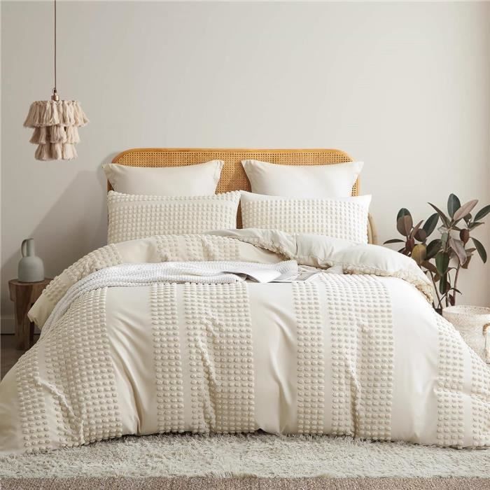 Housse De Couette Tuftée 200X200 Cm 2 Personne Adulte Rayée Broderie ...