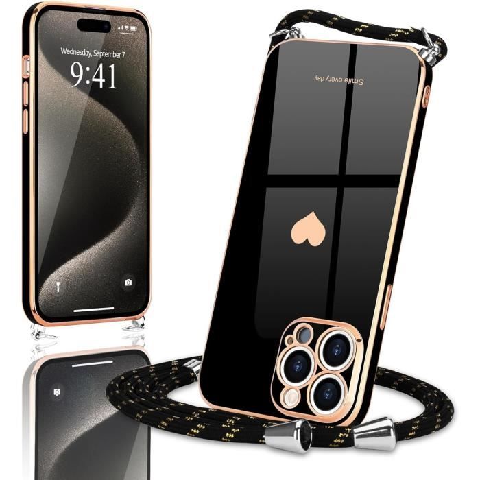 Coque avec Cordon pour iPhone 15 Pro Max, Silicone Souple étui en Motif ...