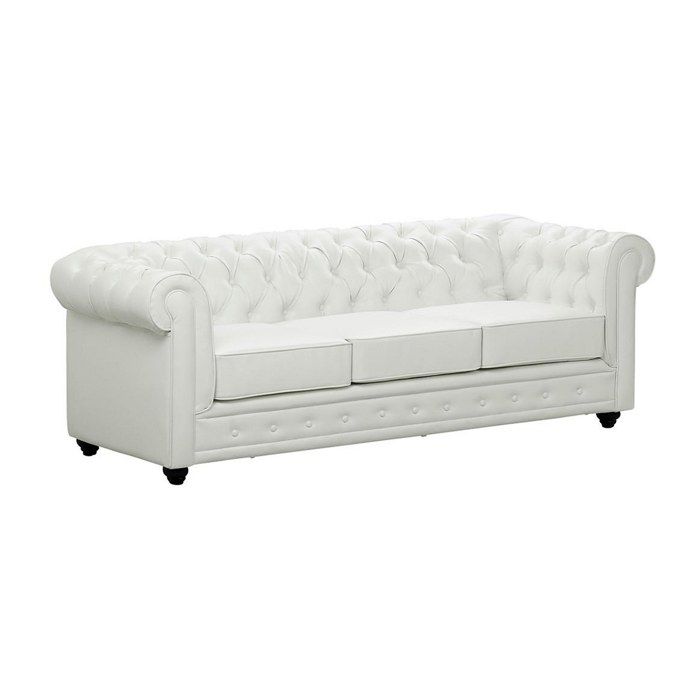Canapé 3 places en simili Chesterfield - Blanc - Style classique ...