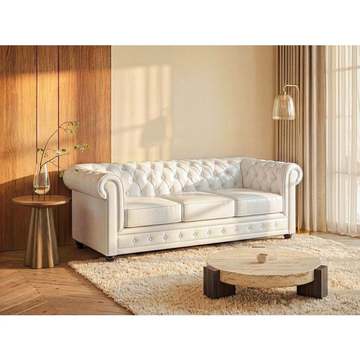 Canapé 3 places en simili Chesterfield - Blanc - Style classique ...