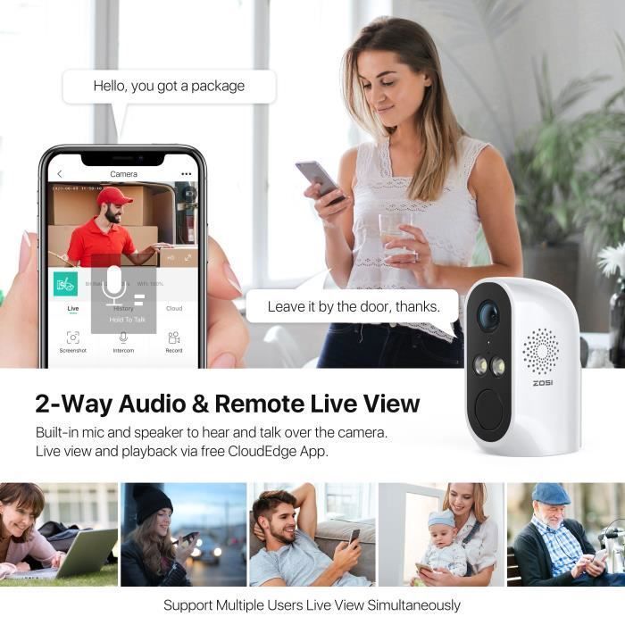 ZOSI C1 Caméra de Surveillance WiFi avec Batterie Rechargeable et ...