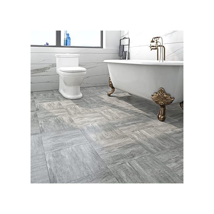 16 Dalles PVC Adhesive Sol 30x30 Lino Sol Effet Bois Gris Imitation ...