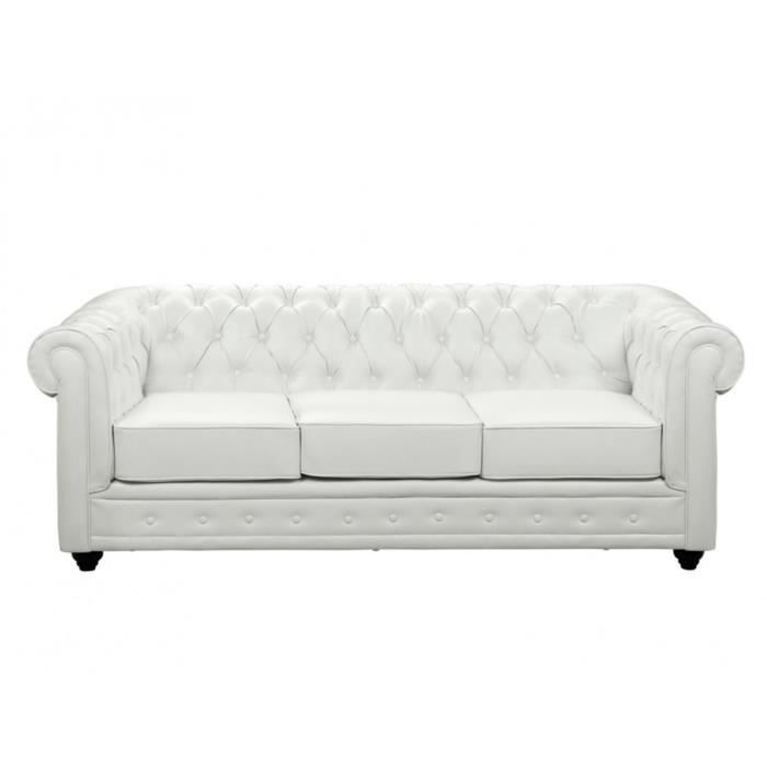 Canapé 3 places en simili Chesterfield - Blanc - Style classique ...