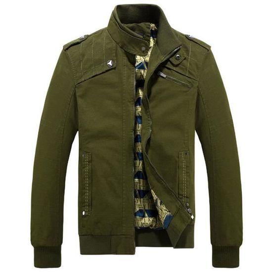 Veste Homme 100% Coton Mi-saison Mode Casual Col montant Couleur Unie ...